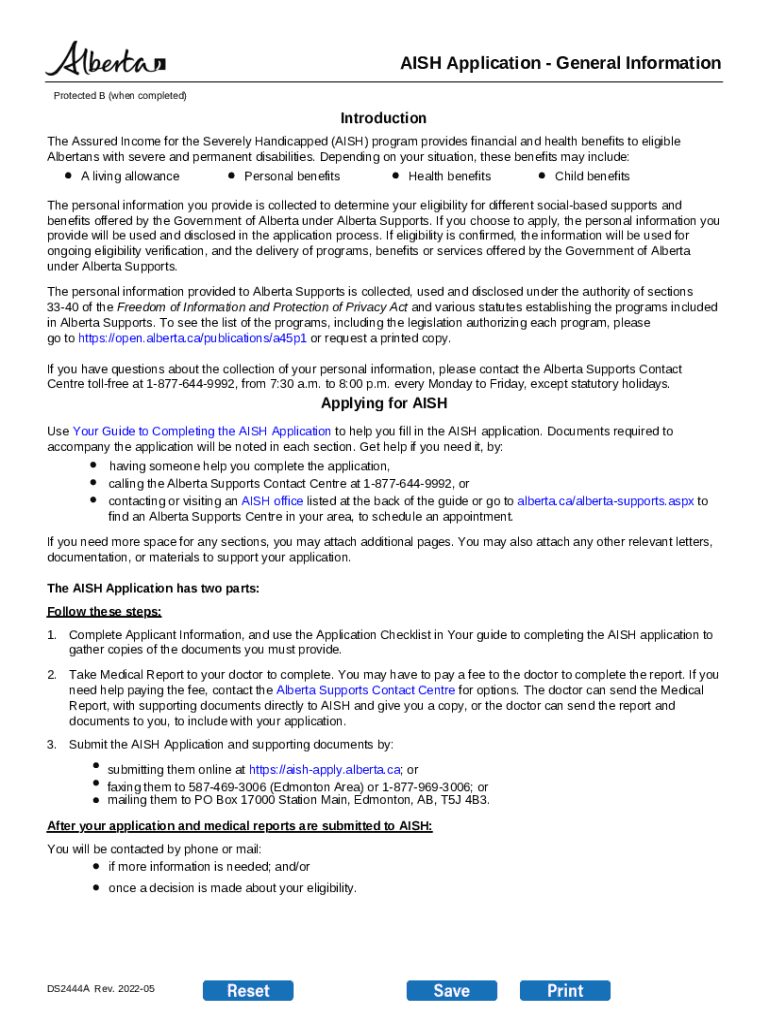 Fillable Online AISH Application - Part A Applicant Information. This ...