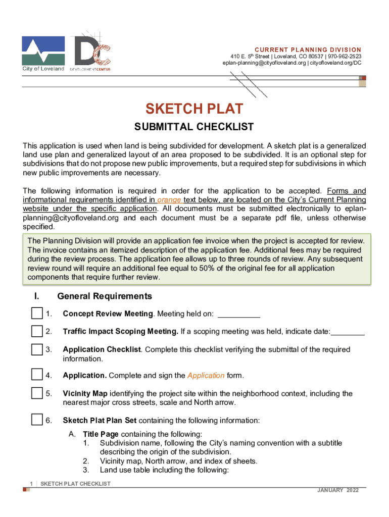 Fillable Online SKETCH PLAT checklist - City of Loveland Fax Email ...