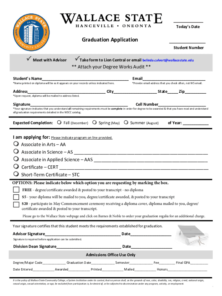 Fillable Online Graduation Application - Wallace State Fax Email Print ...