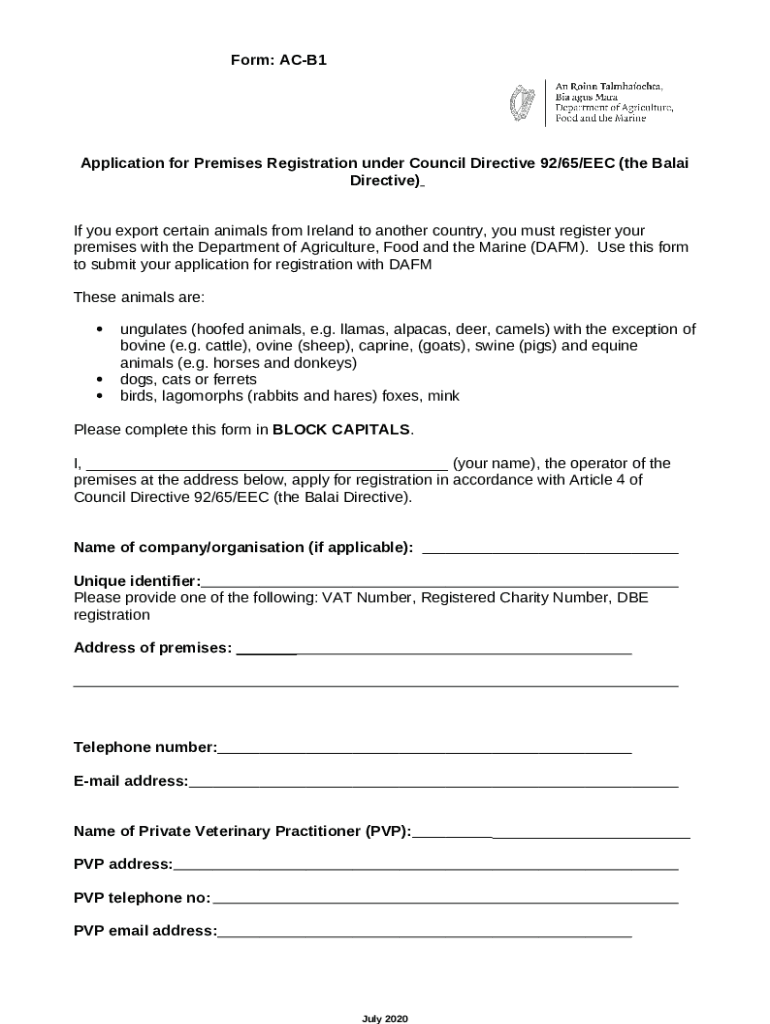 Conditions of registration with DAFM under the Balai Directive Doc ...