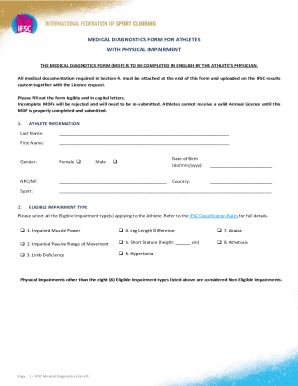 Fillable Online Medical Diagnostics Form for athletes with Physical ...