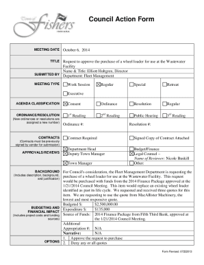 Fillable Online Wheel Loader Purchase - Council Action Form Fax Email Print - pdfFiller