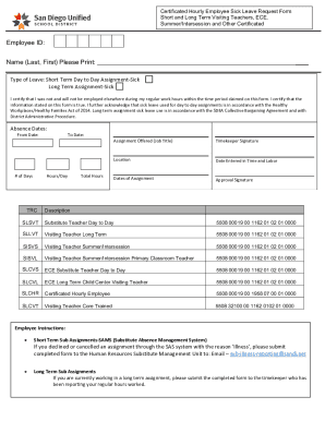 Fillable Online Certificated Hourly Employee Sick Leave Request Form ...