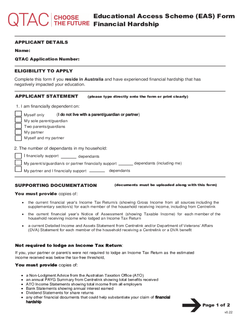 Fillable Online EASFinancial.pdf - Educational Access Scheme (EAS) Form ...