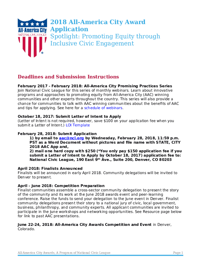 The All-America City Award - National Civic League Doc Template | pdfFiller