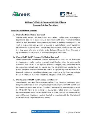 Fillable Online Michigan's Medical Clearance MI-SMART Form Frequently ...