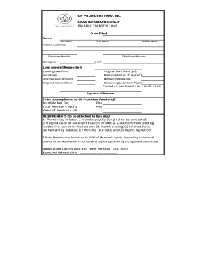 Fillable Online 2018 Balance Transfer Loan Info Slip - 1 form only.xls ...