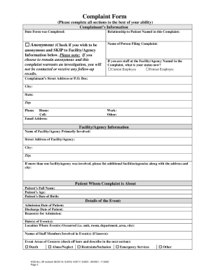 Fillable Online Complaint Information Form - La Dept. of Health ...