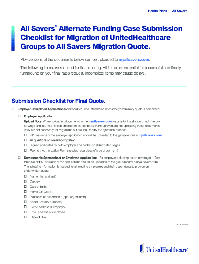 Fillable Online All Savers Alternate Funding Case Submission Checklist ...