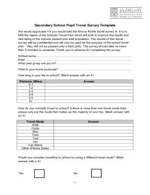 Fillable Online Secondary School Pupil Travel Survey Template ...