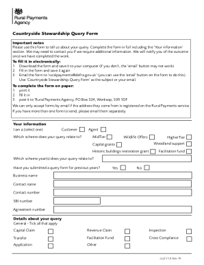 Fillable Online Countryside Stewardship Query Form. Countryside ...