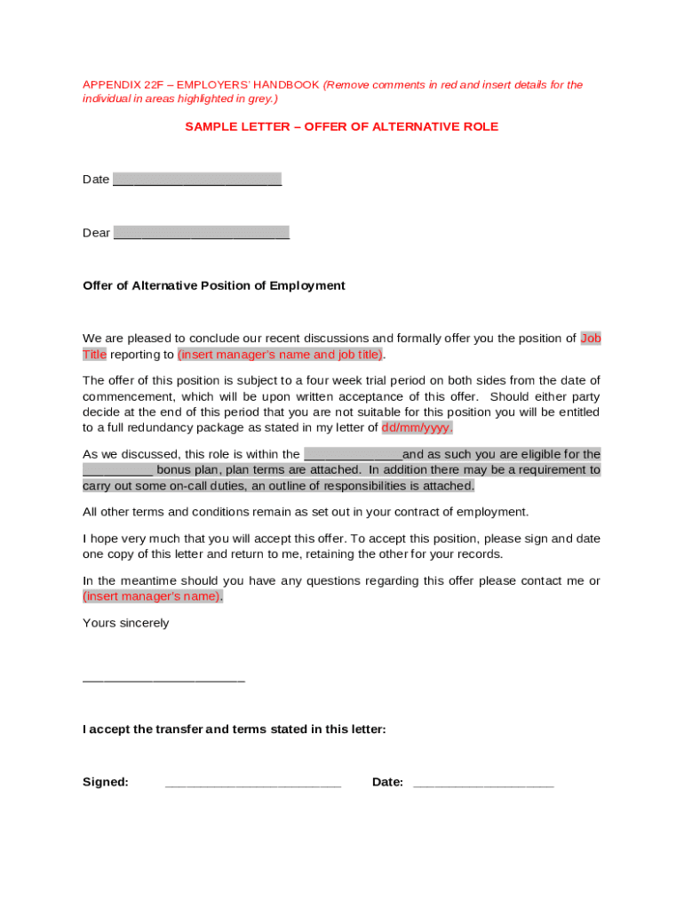 Sample letter of offer of alternative role (DOC, 14K) Doc Template ...