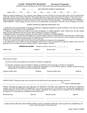 Fillable Online LEASE TRANSFER NOTIFICATION ALL RESIDENTS MOVING Fax ...
