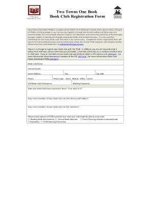 Fillable Online Two Towns One Book Book Club Registration Form Fax ...