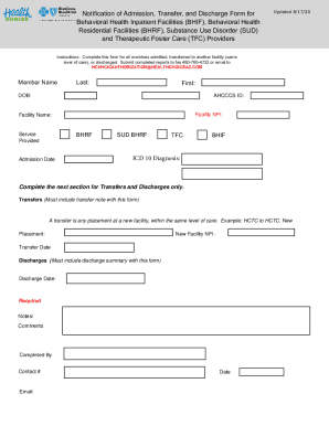 Fillable Online Notification of Admission, Transfer, and Discharge Form ...