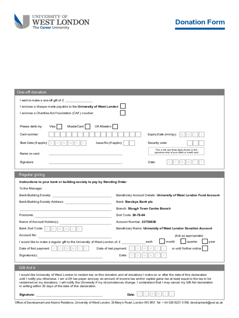 Fillable Online alumni uwl ac Donation FormAlumni - University of West London Fax Email Print ...