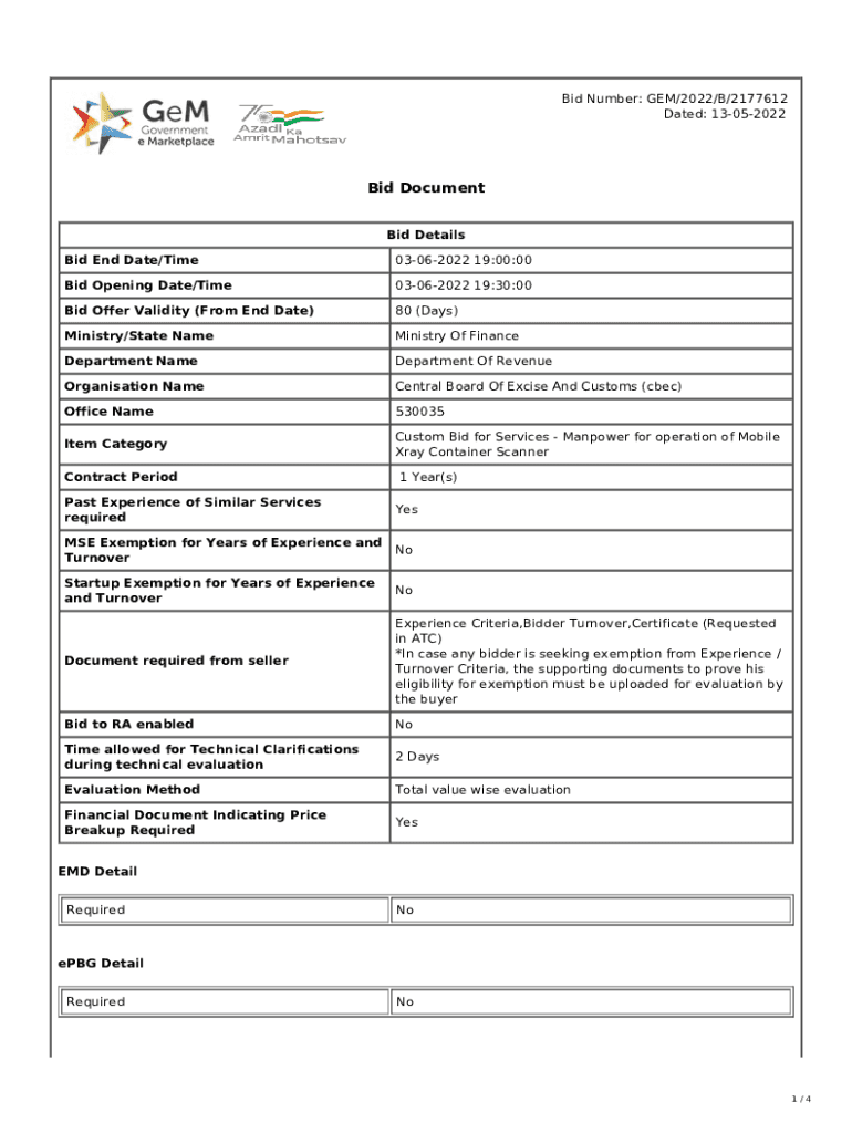 Fillable Online Bid Document - CBIC Fax Email Print - pdfFiller