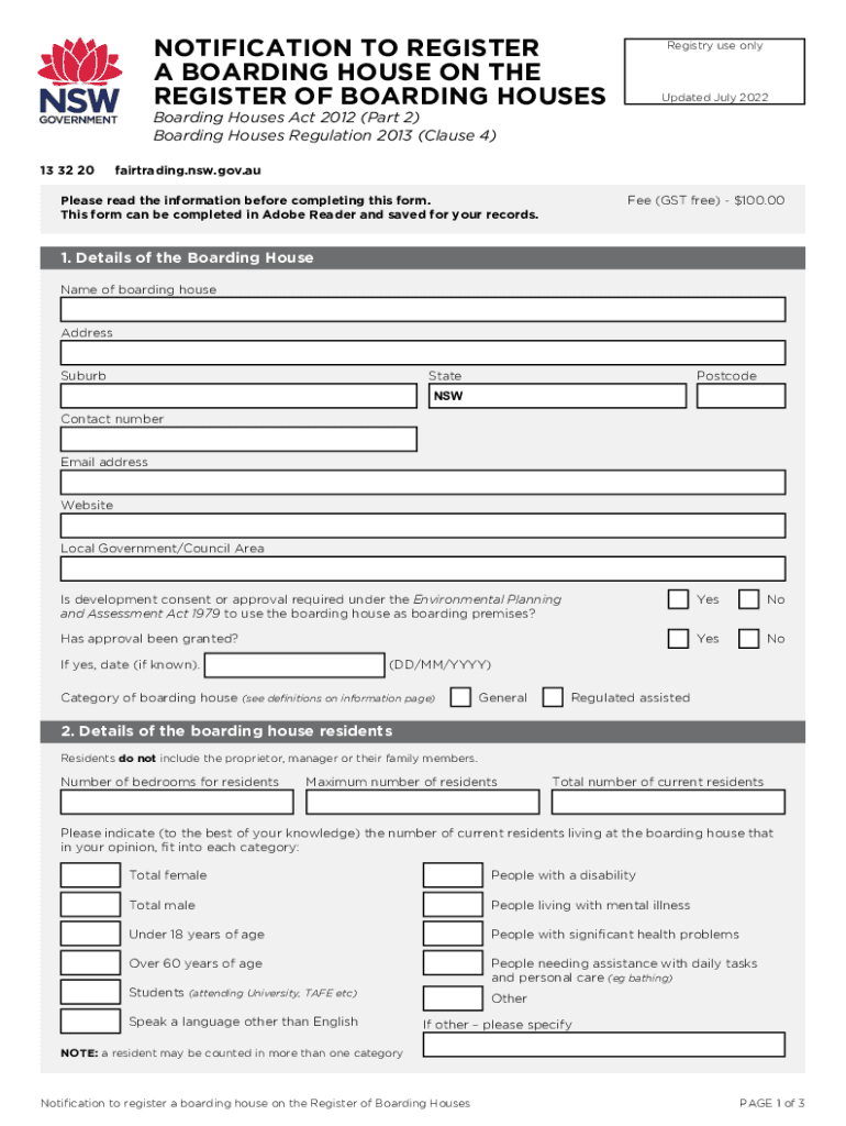 Fillable Online Notification to register a boarding house on the ...