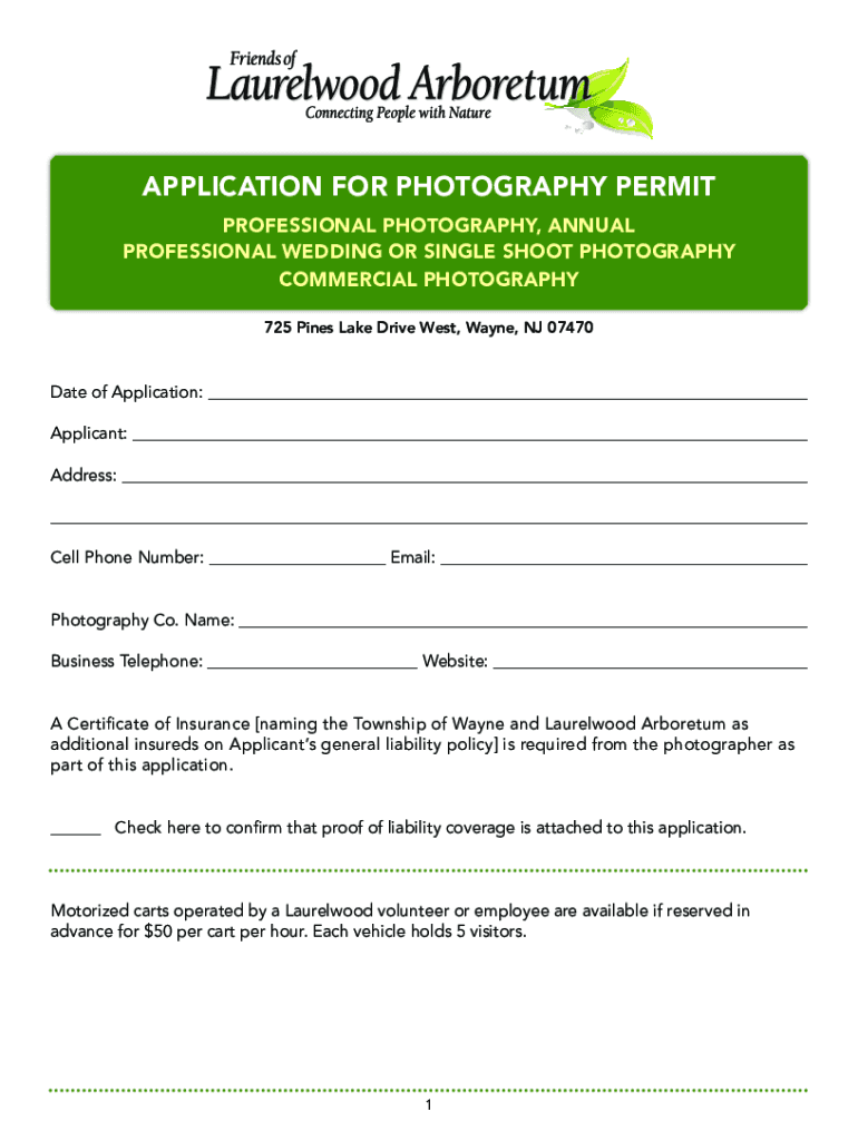 Fillable Online FILMING AND PHOTOGRAPHY PERMIT APPLICATION FORM Fax ...