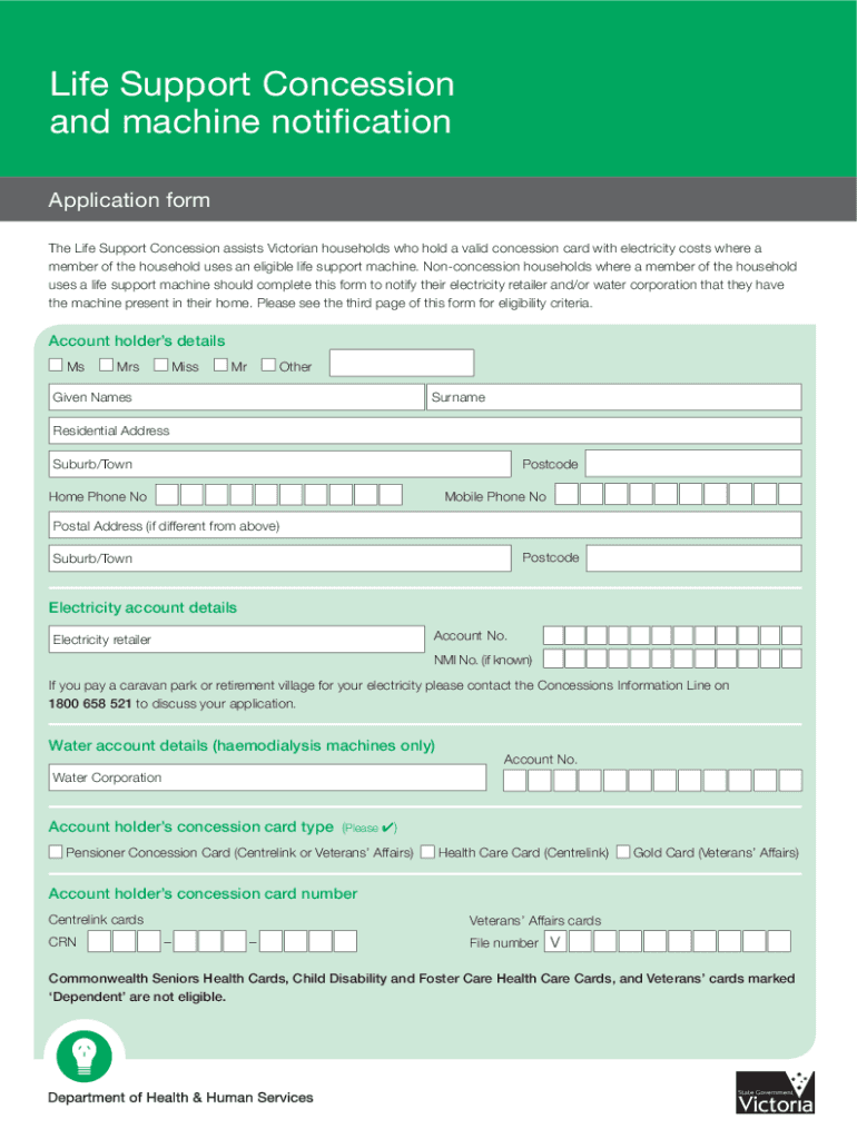 Fillable Online Life Support Concession - State Revenue Office Tasmania ...