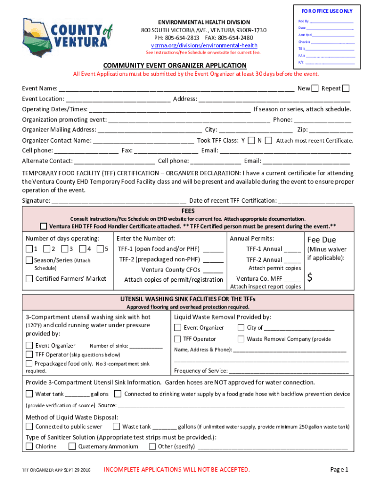 Fillable Online special event tff operator application ventura county form Fax Email Print ...