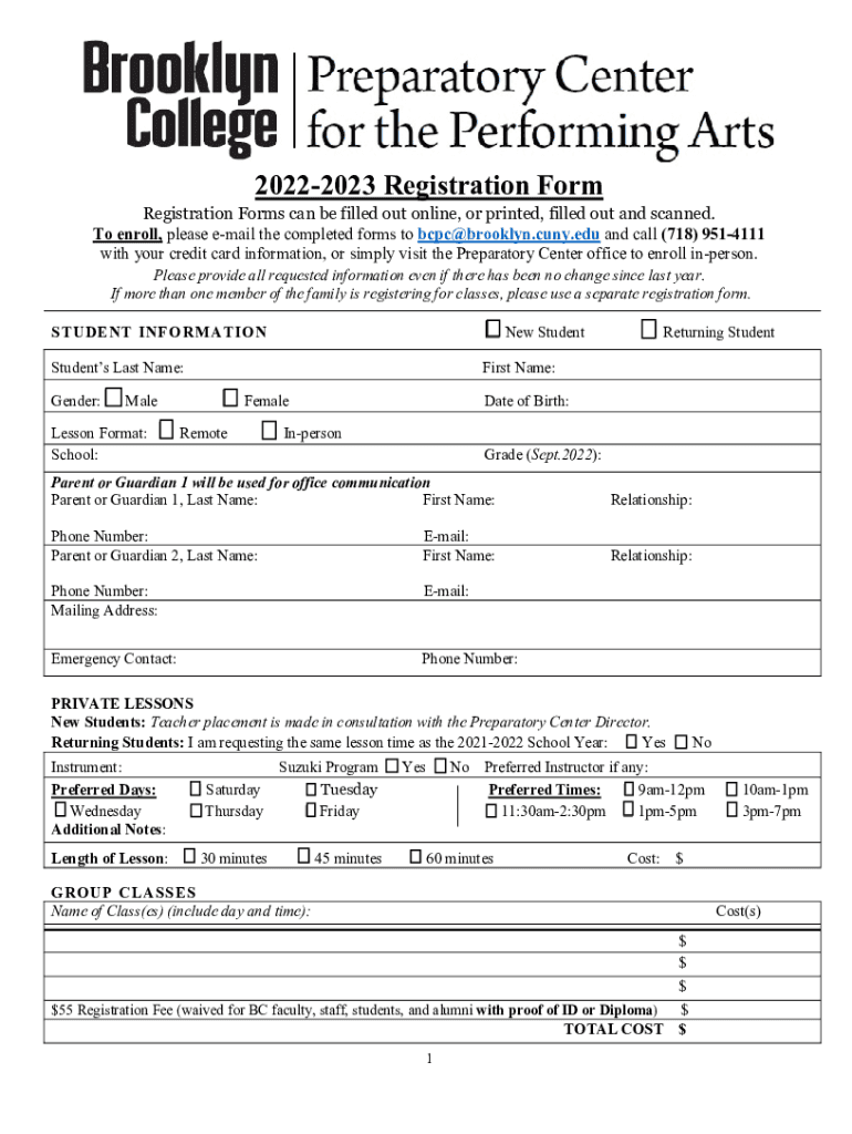 Fillable Online 2022-2023 Registration Form - Brooklyn College - CUNY Fax Email Print - pdfFiller