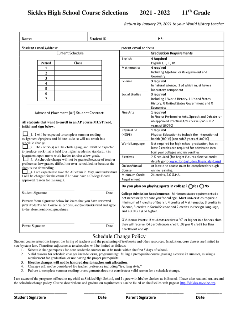 Fillable Online 10th grade course selection sheet for 2021-22 Fax Email ...