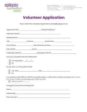 Fillable Online Volunteer Application Template - Fill Online, Printable ...