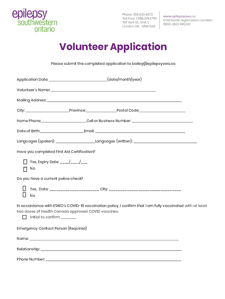 Fillable Online Volunteer Application Template - Fill Online, Printable ...