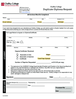 Fillable Online Duplicate Diploma Request - Chaffey College Fax Email Print - pdfFiller