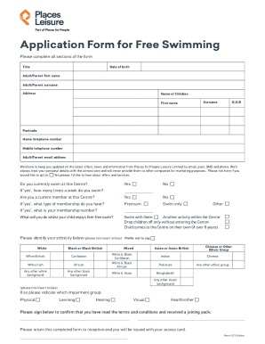 Fillable Online Application Form for Free Swimming Fax Email Print ...