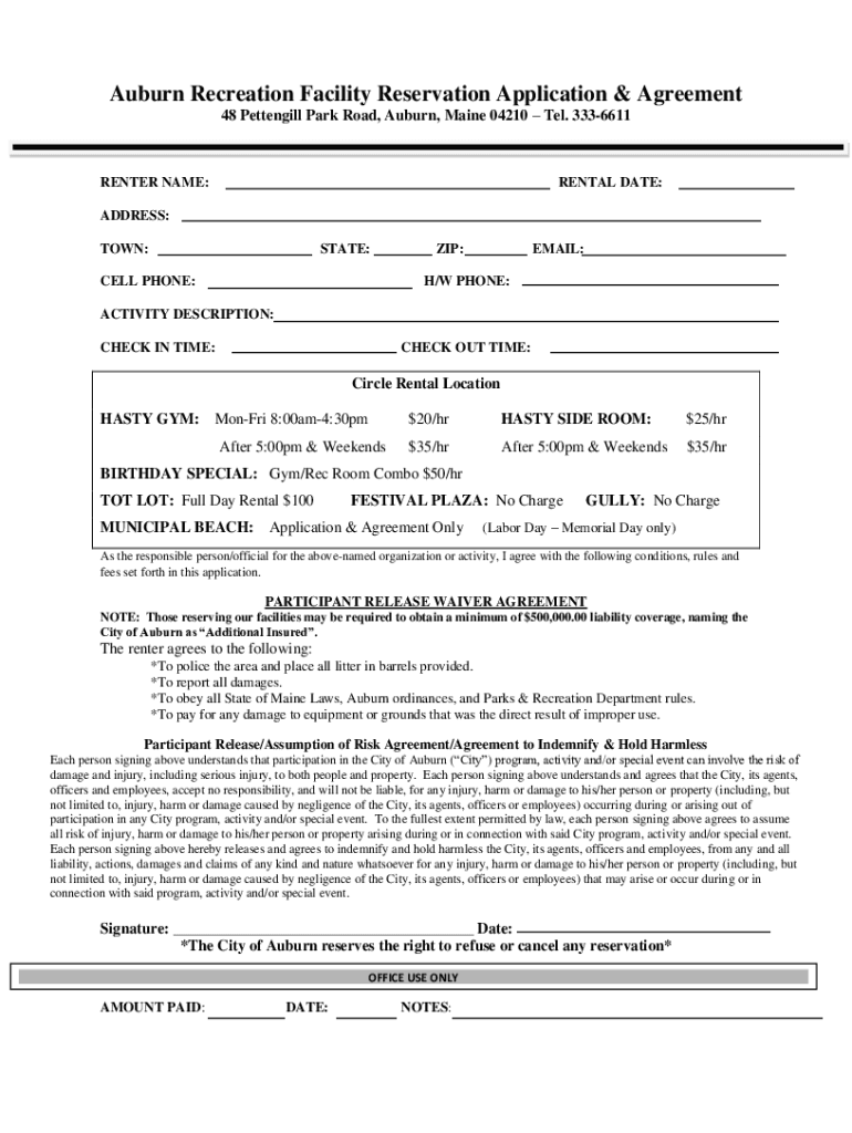 Fillable Online Rental Refund Request - Sunrise Recreation and Park ...