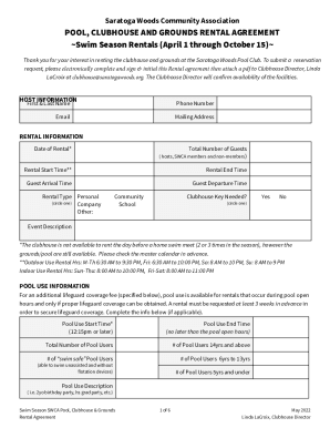 Fillable Online POOL, CLUBHOUSE AND GROUNDS RENTAL AGREEMENT ... Fax ...