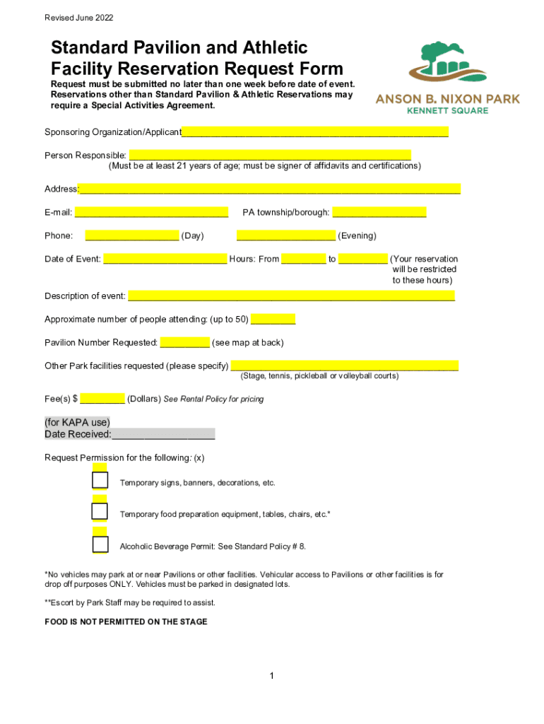 Fillable Online Use of Facilities Reservation Request Form and Agreement Fax Email Print - pdfFiller