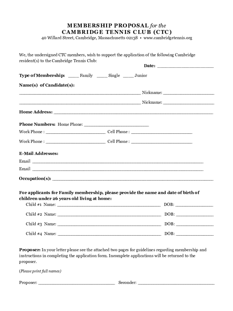 Fillable Online Cambridge Skating Club Proposal for Membership Form Fax ...