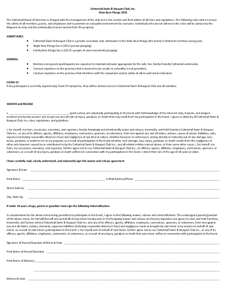 Fillable Online Swim Team - Cottontail Swim and Racquet Club Fax Email ...
