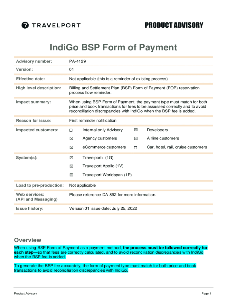 Fillable Online IndiGo BSP Form of Payment Fax Email Print - pdfFiller
