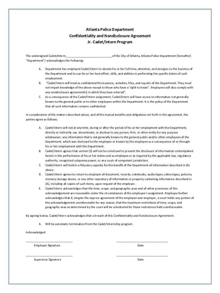 Fillable Online Atlanta Police Department Confidentiality and ...