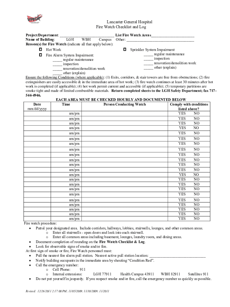 Fillable Online Fire Watch Form - Fill Out and Sign Printable PDF ...