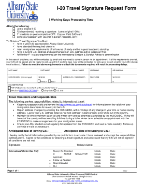 Fillable Online I-20 Travel Signature Request Form - Albany State ...