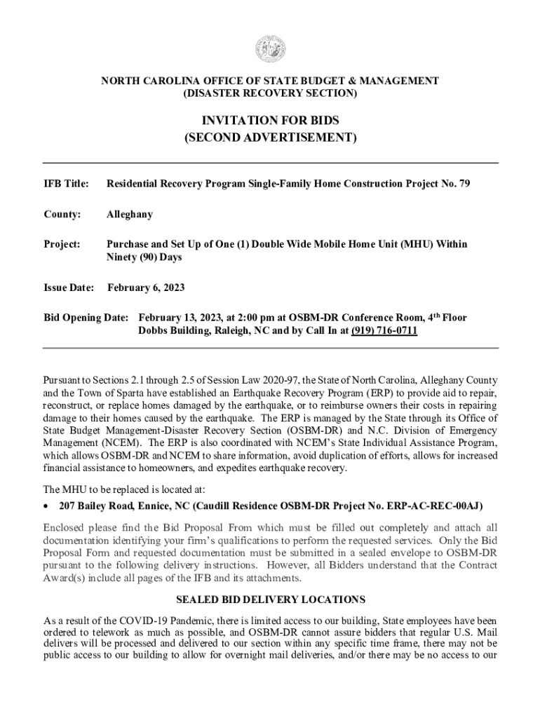 Fillable Online INVITATION FOR BIDS (SECOND ADVERTISEMENT) Fax Email Print - pdfFiller