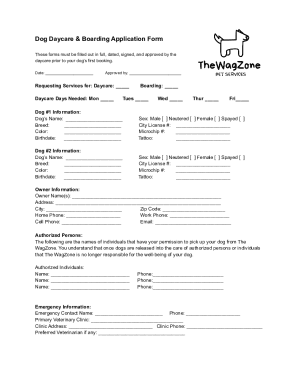 Fillable Online Dog Daycare & Boarding Application Form Fax Email Print - pdfFiller