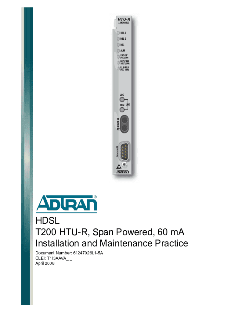 Fillable Online HDSL T200 HTU-R, Span Powered, 60 mA Installation and ...