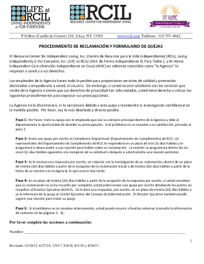 Fillable Online PROCEDIMIENTO DE RECLAMACIN Y FORMULARIO DE QUEJAS Fax ...