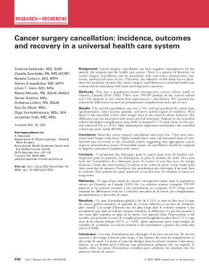 Fillable Online Cancer surgery cancellation: incidence, outcomes and ...