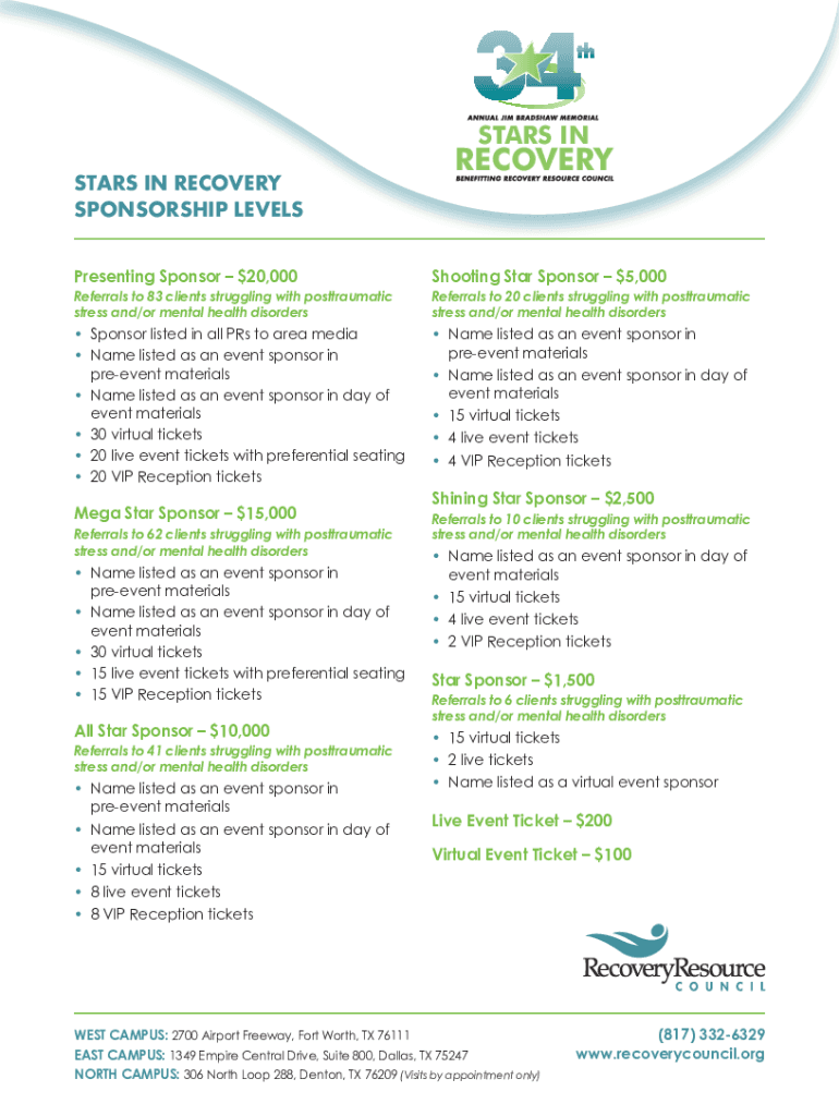 Fillable Online Stars in Recovery Sponsorship Levels Fax Email Print ...
