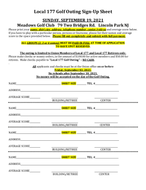 Fillable Online Local 177 Golf Outing Sign-Up Sheet Fax Email Print ...