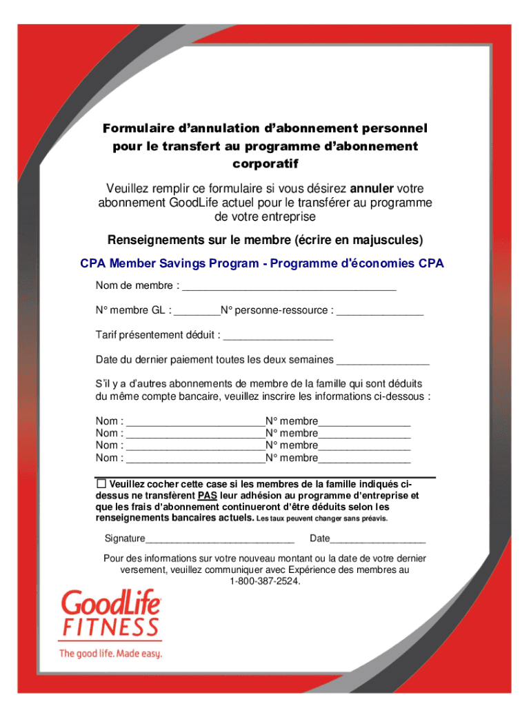 Fillable Online Formulaire d'annulation d'abonnement personnel pour le transfert ... Fax Email ...