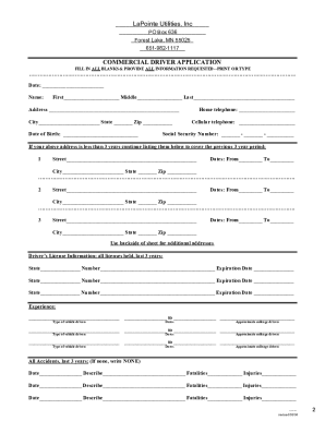 Fillable Online COMMERCIAL DRIVER APPLICATION LaPointe Utilities, Inc ...