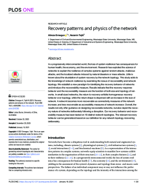 Fillable Online Recovery patterns and physics of the network.,PLOS ONE ...
